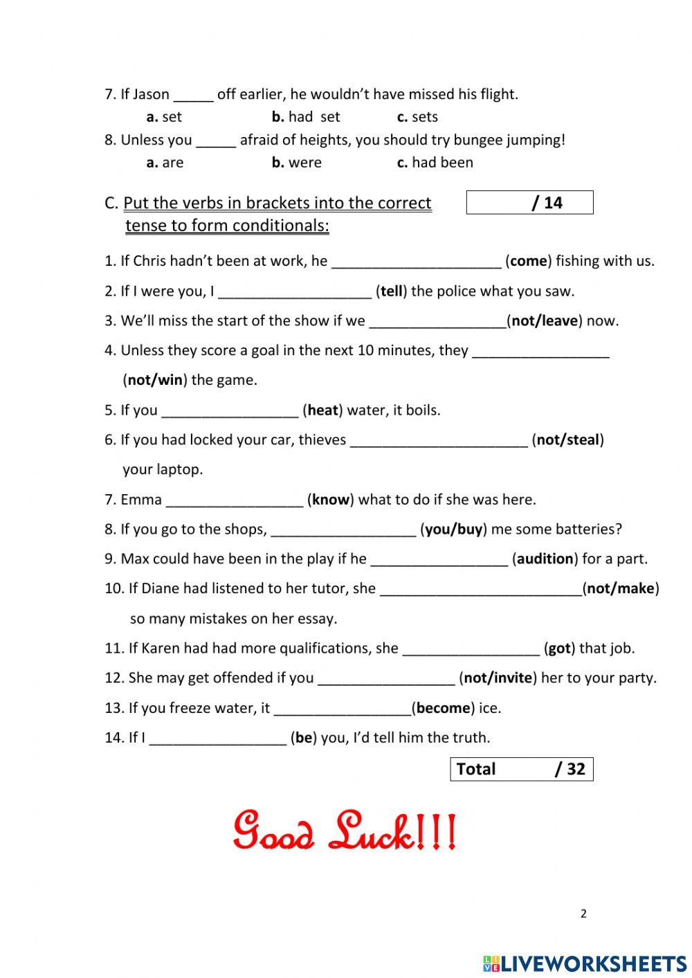 E' Grammar - Conditionals worksheet | Live Worksheets