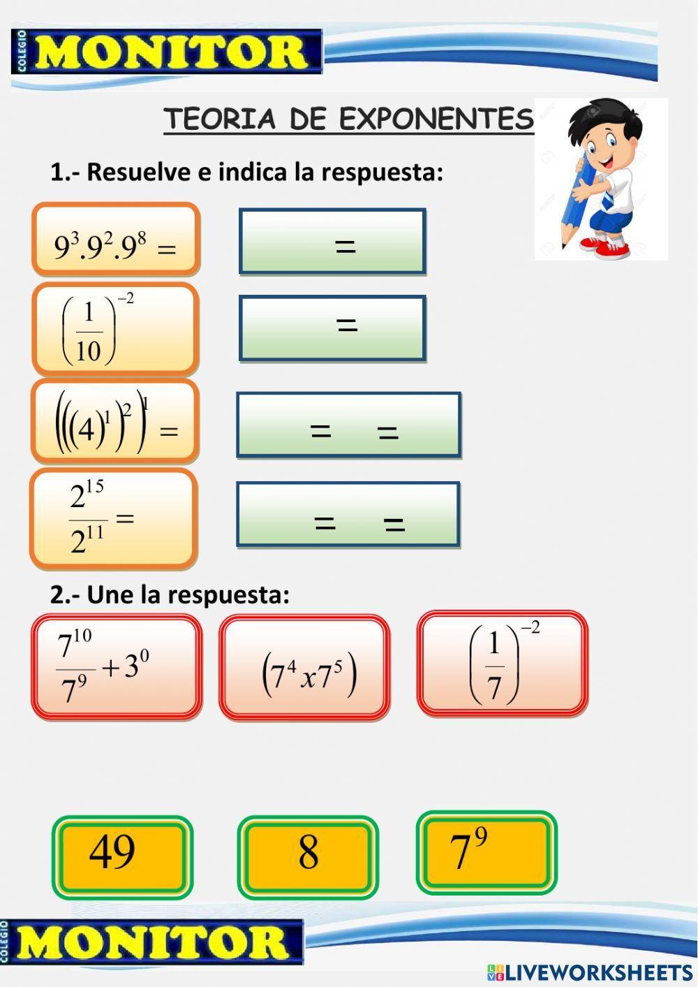 Teoría de Expon… | Free Interactive Worksheets | 885908