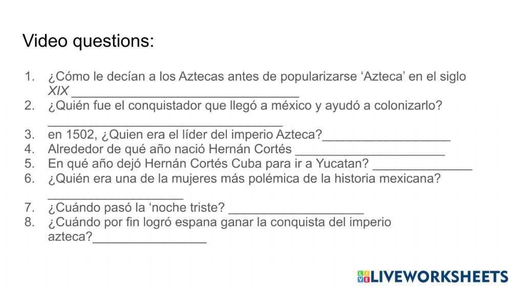 Conquista de los Aztecas worksheet | Live Worksheets