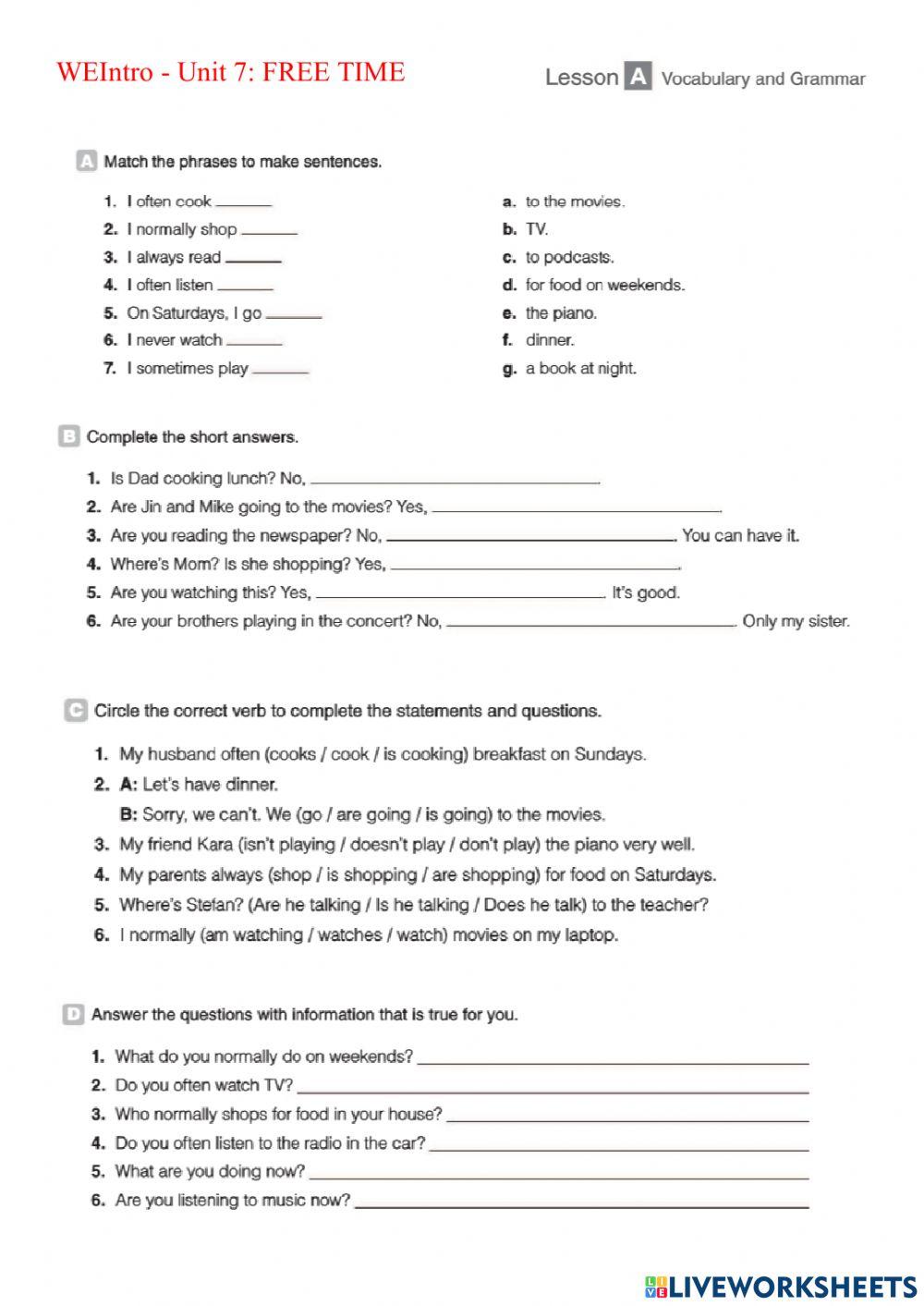 Present continuous online exercise for A0 | Live Worksheets