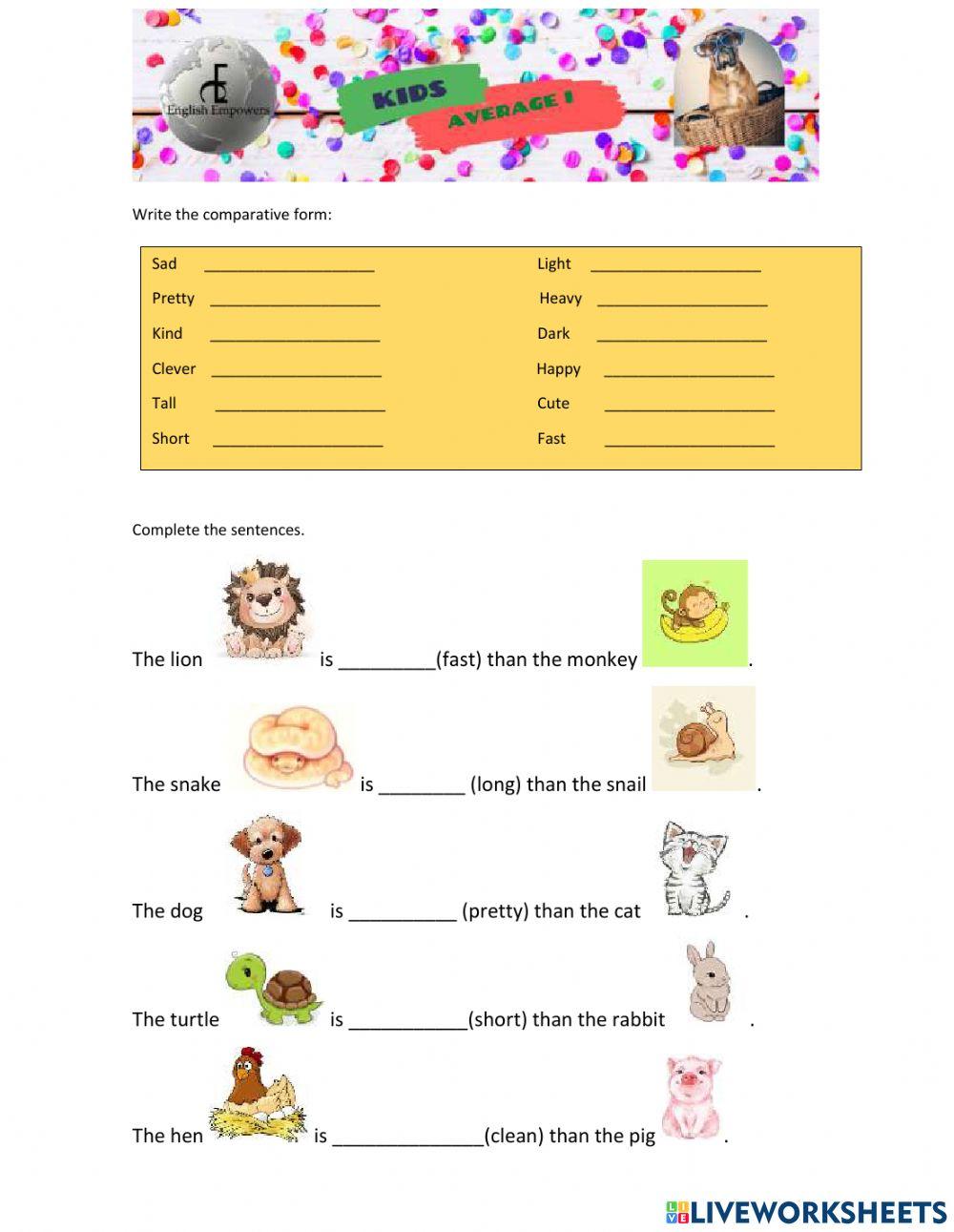Comparative Sho… | Free Interactive Worksheets | 886870
