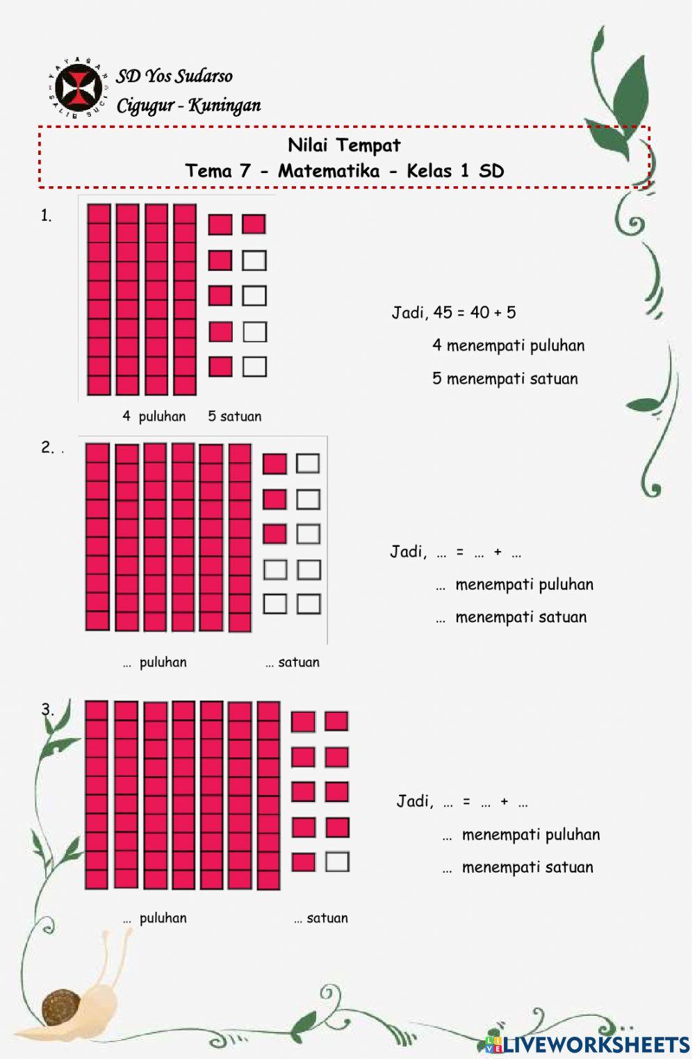 Nilai Tempat Bilangan 50-100 worksheet | Live Worksheets