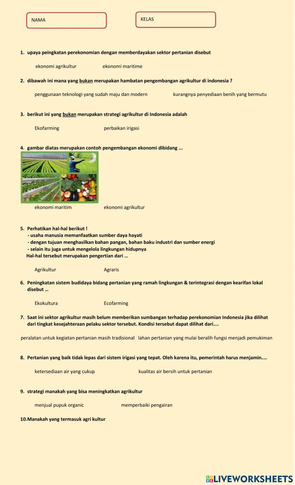 Ekonomi agrikultur worksheet | Live Worksheets
