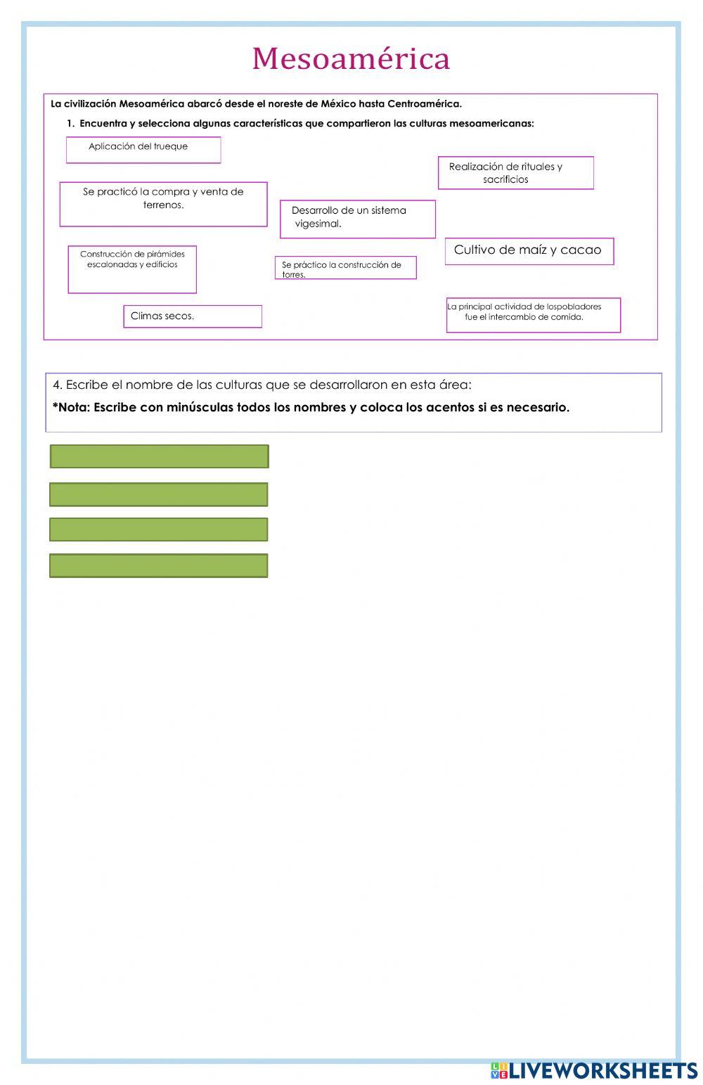 Mesoamérica | Free Interactive Worksheets | 887485