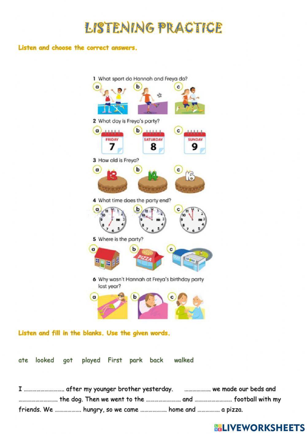 Listening practice 887650 | Justyna | Live Worksheets