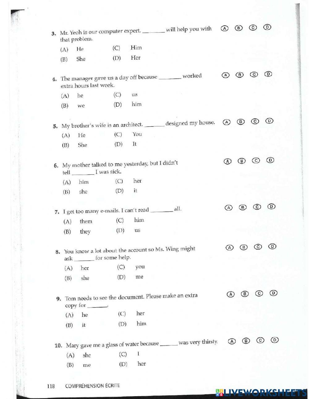 TOEIC Grammar Basic Lessons and Practice Familles de Mots, Mots proches, Pronoms online exercise ...