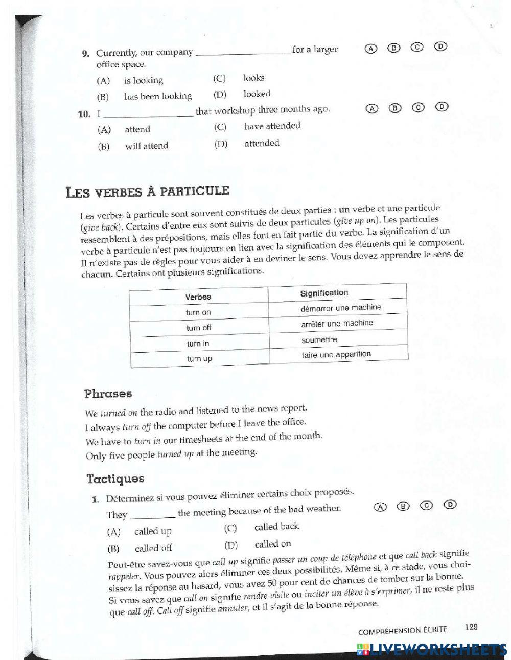 TOEIC Grammar Basic Lessons and Practice - Temps, Phrasal