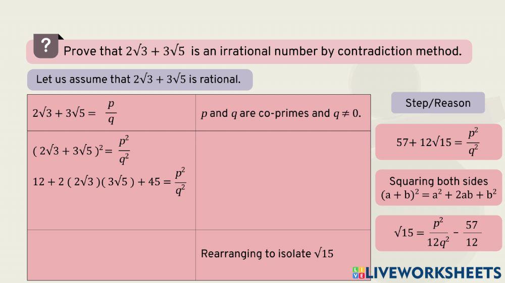 Contradiction method: Sum of irrational numbers 2942743