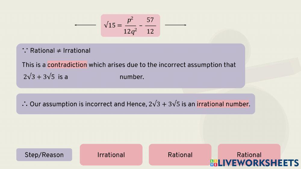 Contradiction method: Sum of irrational numbers 2942743