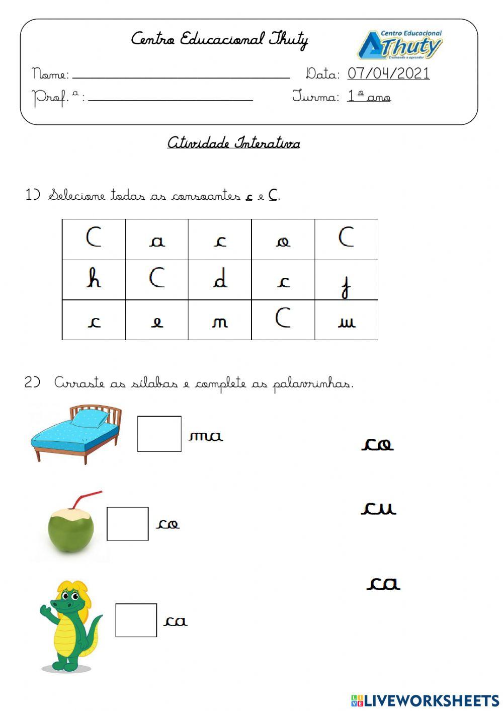 Letra c online exercise for 1 º ANO | Live Worksheets