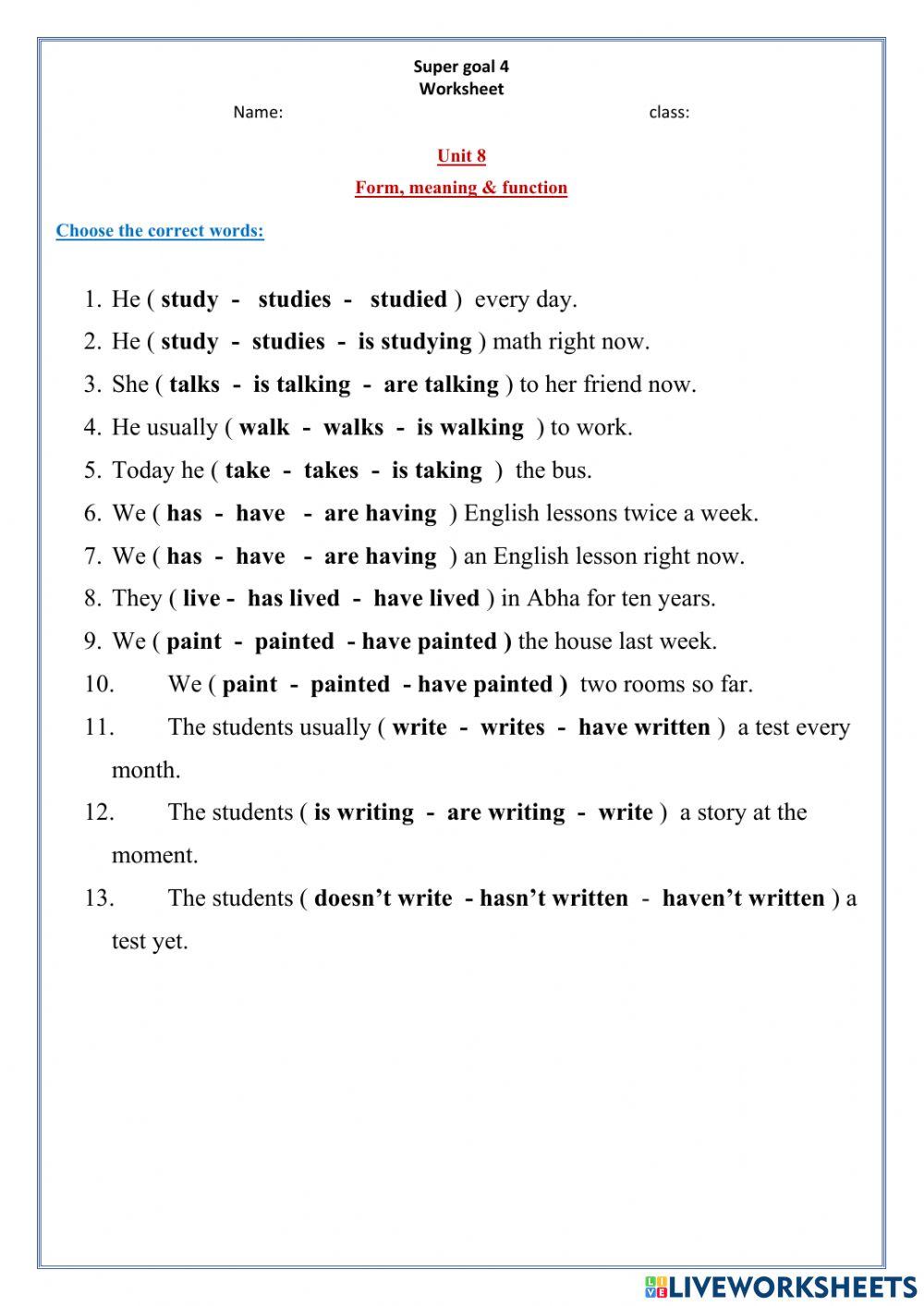Unit8 form meaning and function online exercise for | Live Worksheets