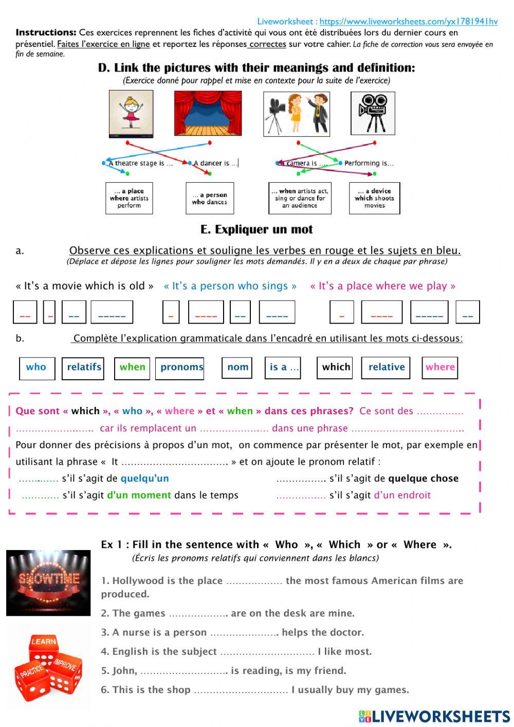 Showtime ex E and D worksheet | Live Worksheets