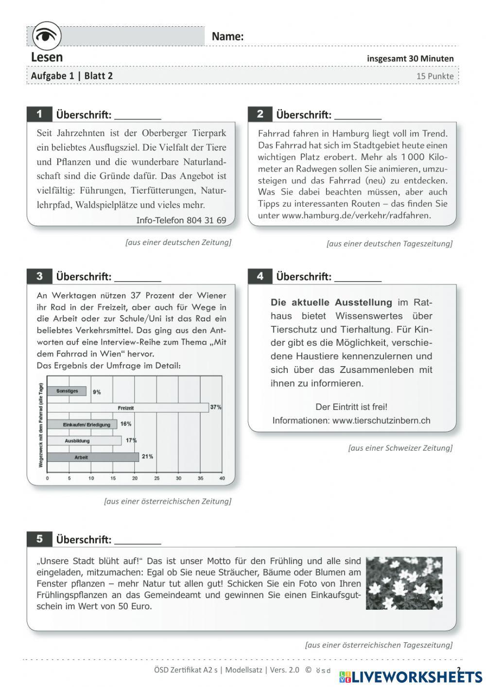 A2 test Lesen | Free Interactive Worksheets | 4939447