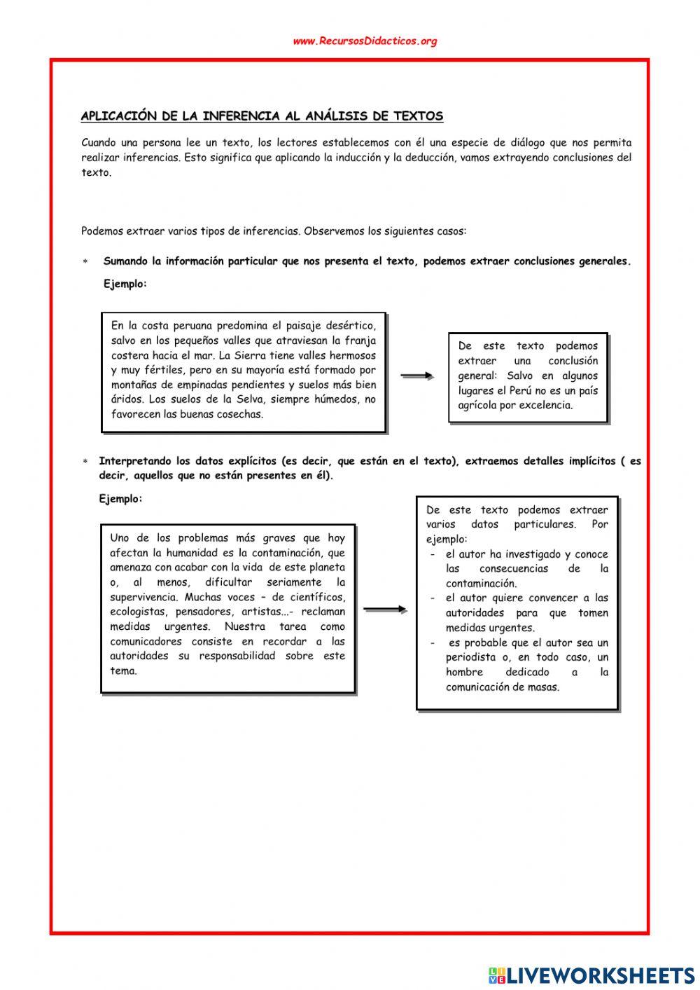 LA INFERENCIA | Free Interactive Worksheets | 2943024