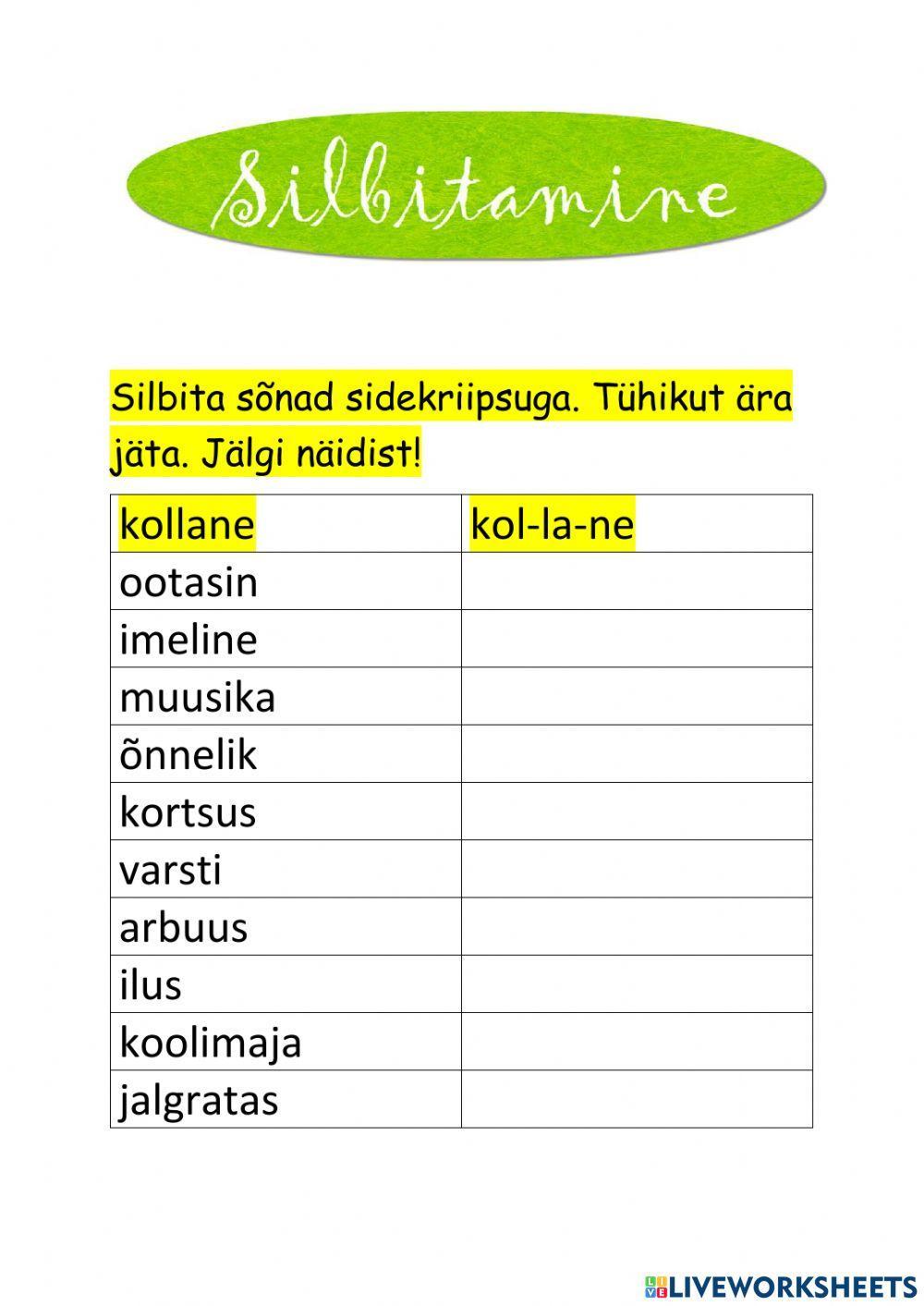 Silbitamine | Free Interactive Worksheets | 888689