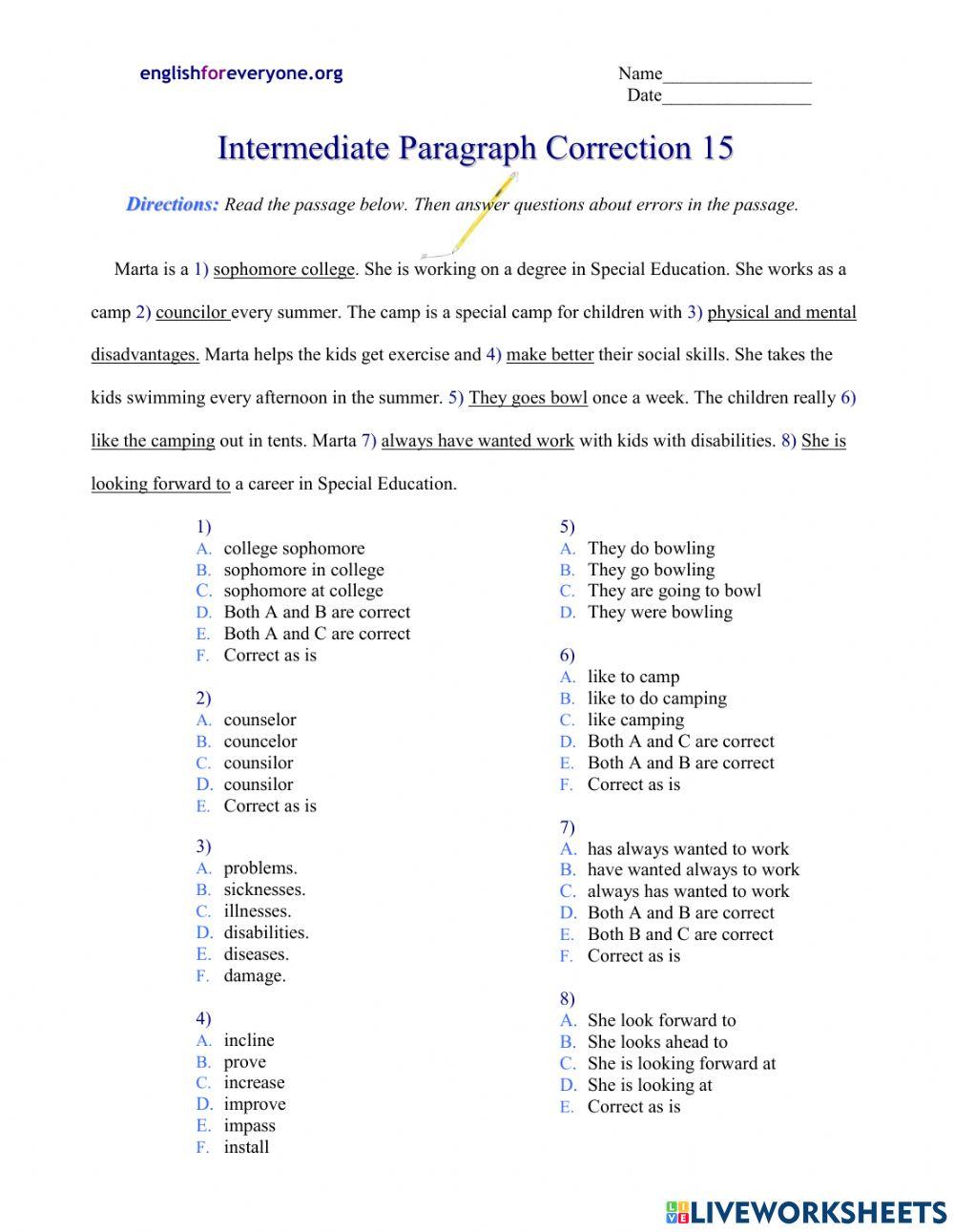 Intermediate Pa… | Free Interactive Worksheets | 889029