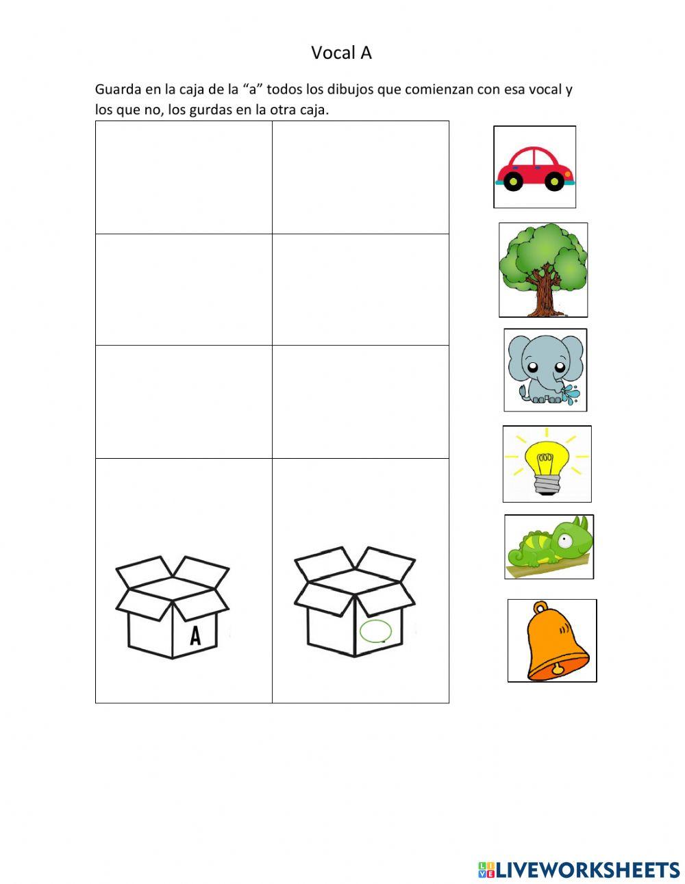 Vocal A interactive exercise for Pre_Kinder | Live Worksheets