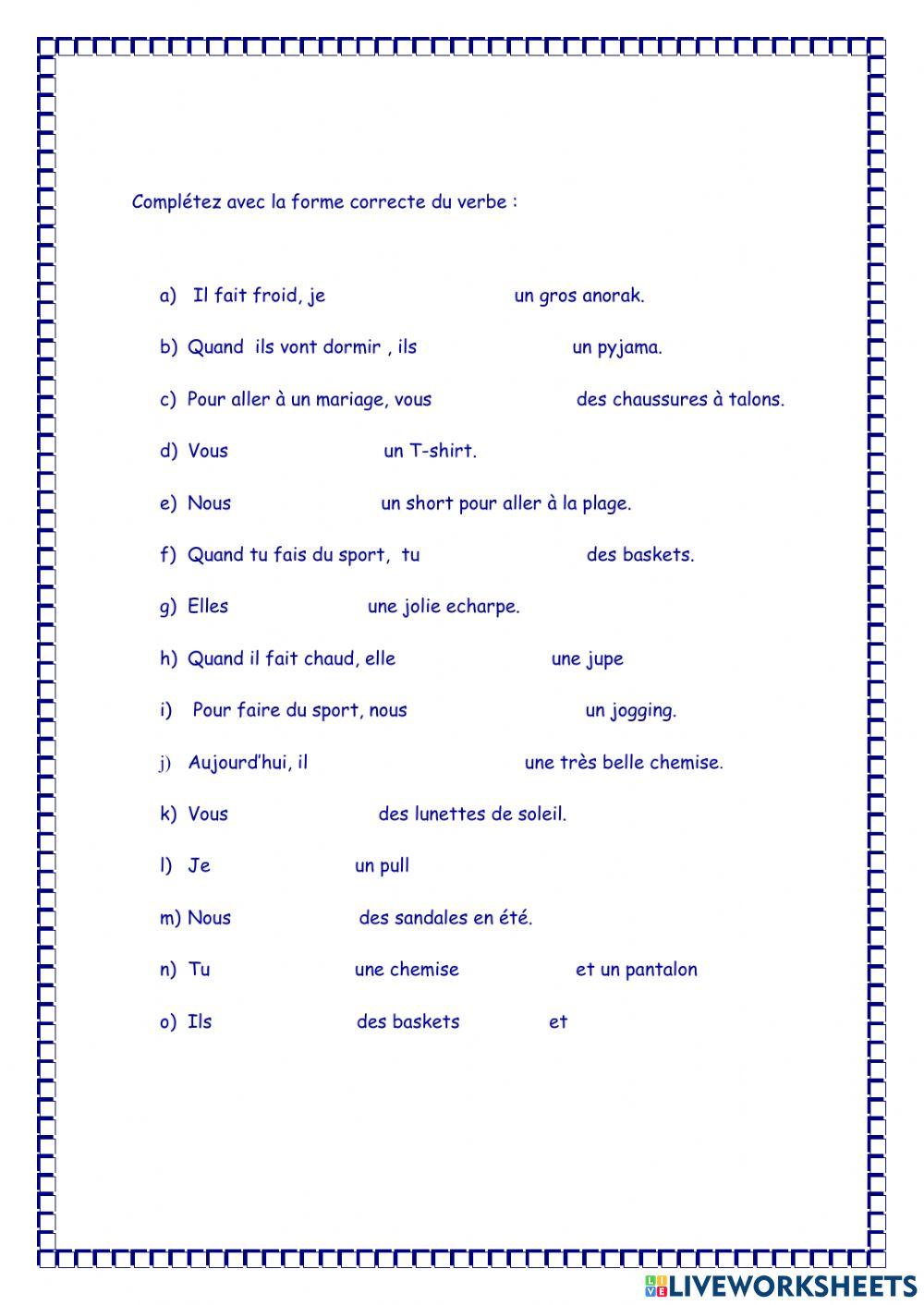 Mettre et Porter | Carmenyin | Live Worksheets