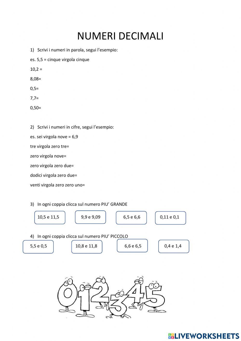 Numeri decimali free exercise | Live Worksheets