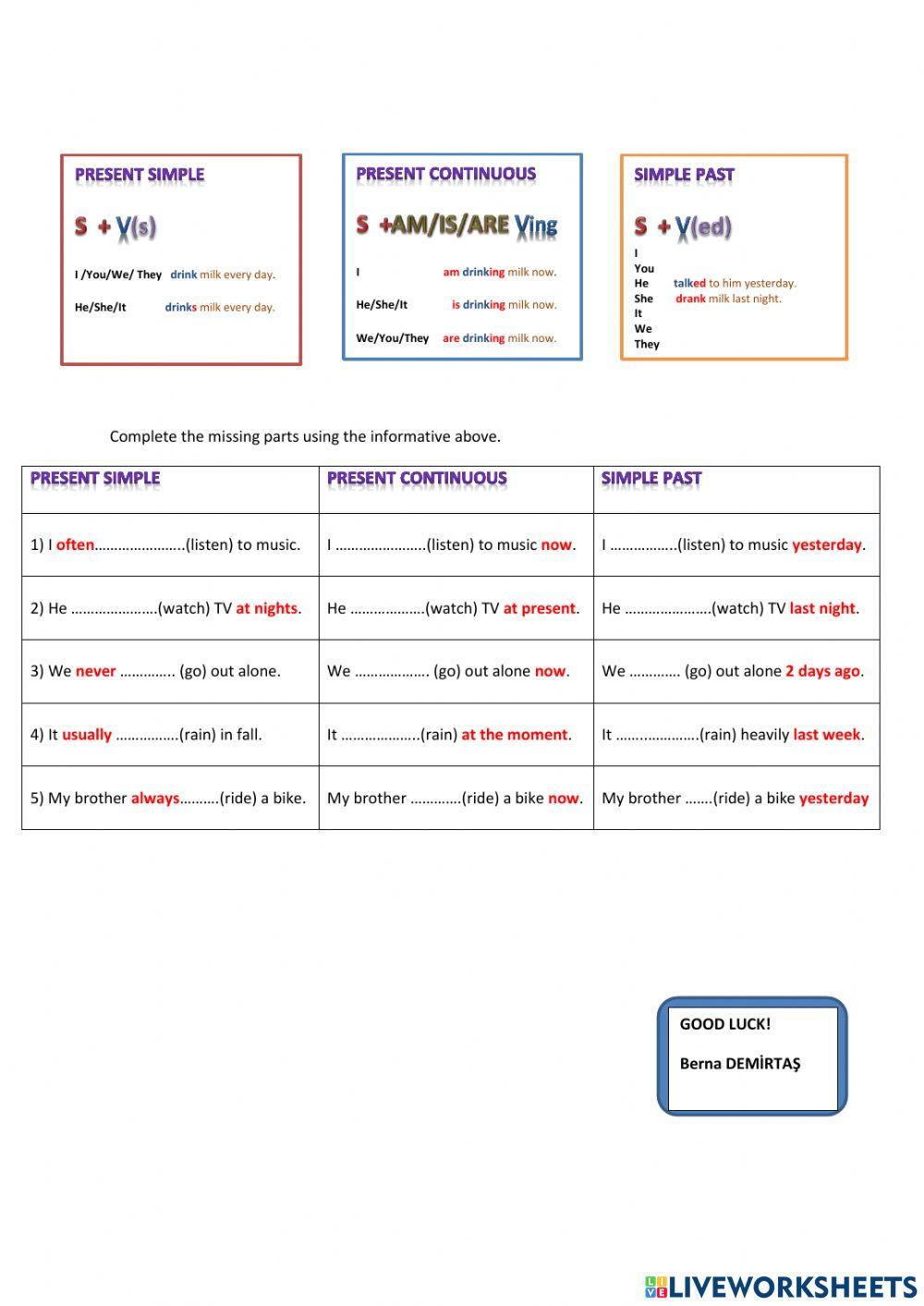 Tense comparison study1 worksheet | Live Worksheets