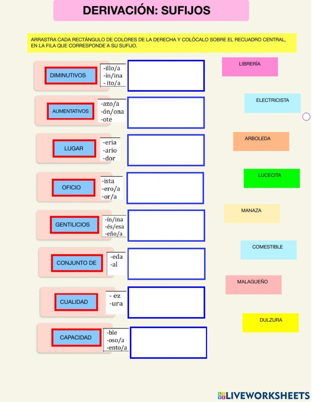 Sufijos online pdf activity | Live Worksheets