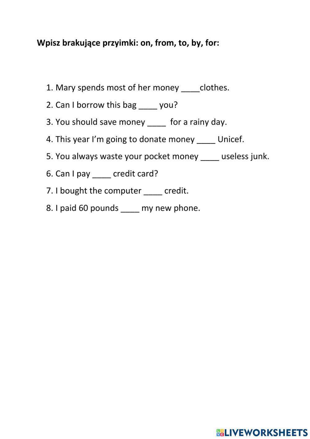 przyimki online exercise for | Live Worksheets