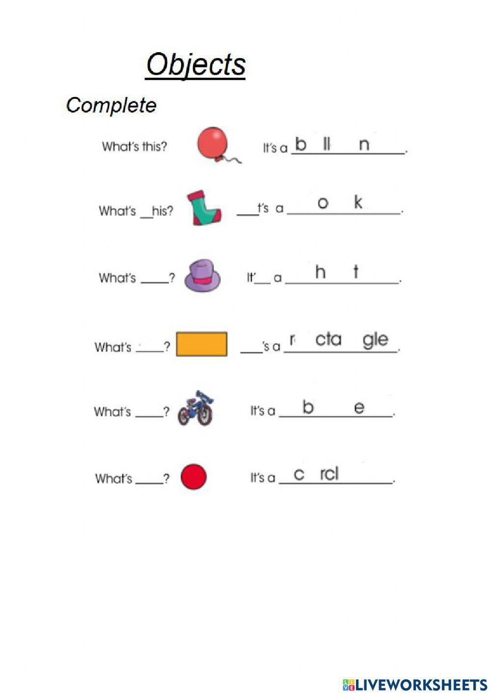 Objects free online activity | Live Worksheets
