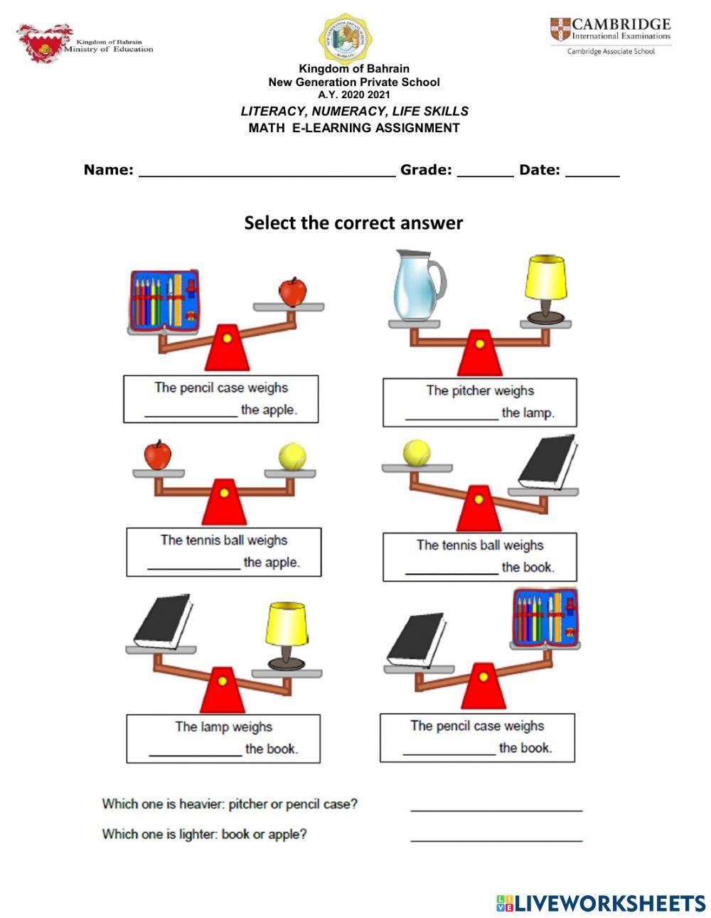 Measurement: ma… | Free Interactive Worksheets | 889899