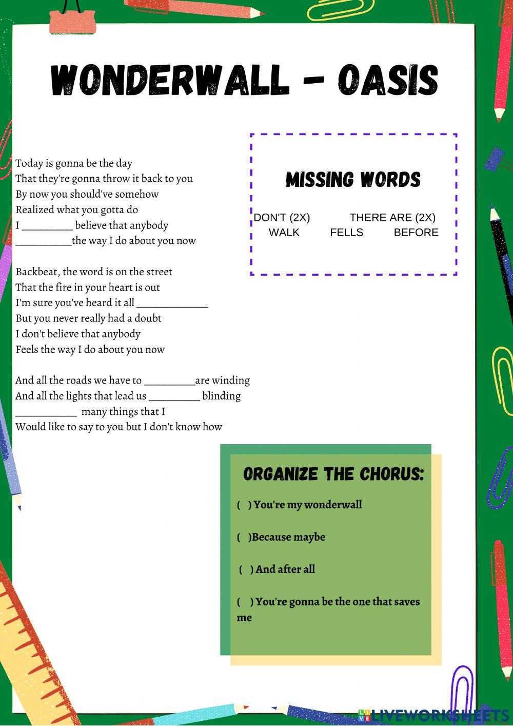 Wonderwall - Oa… | Free Interactive Worksheets | 890090