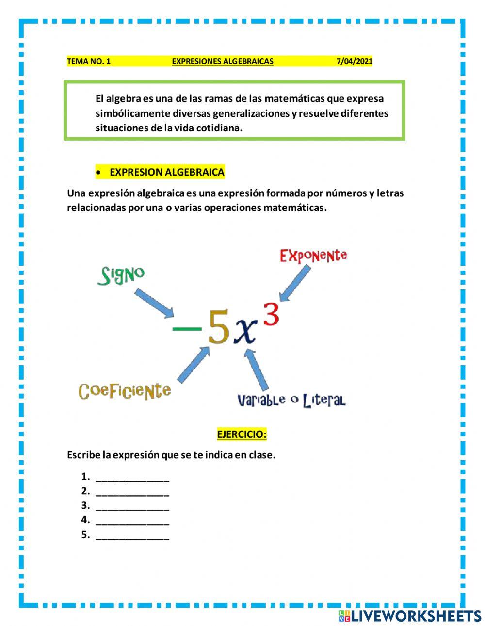 Algebra online exercise for 2do | Live Worksheets