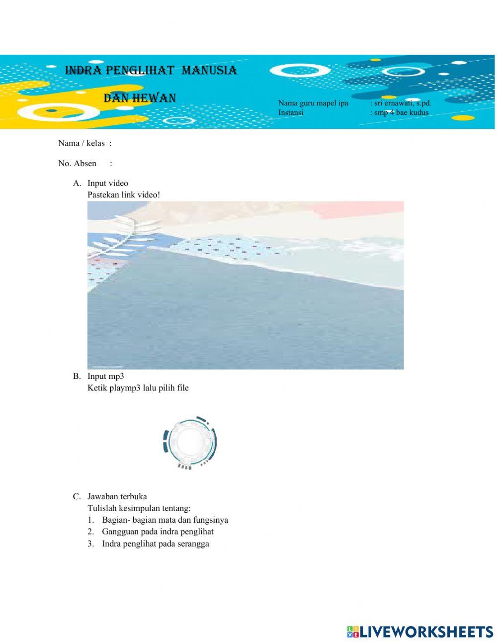 Indra manusia dan hewan worksheet | Live Worksheets