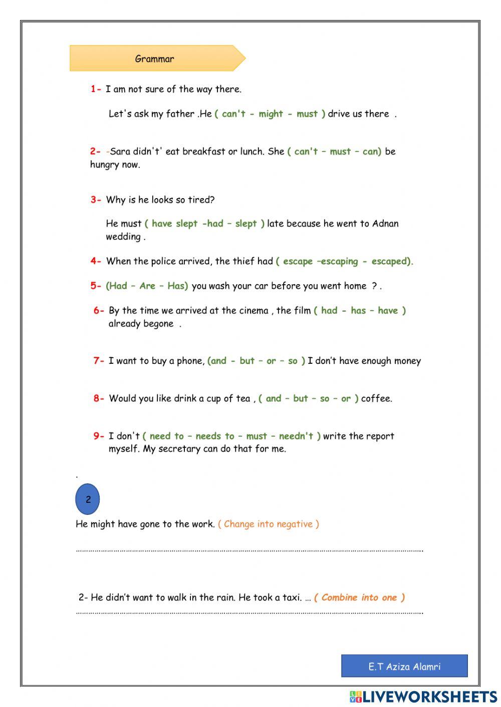 Grammar u 3 interactive worksheet | Live Worksheets