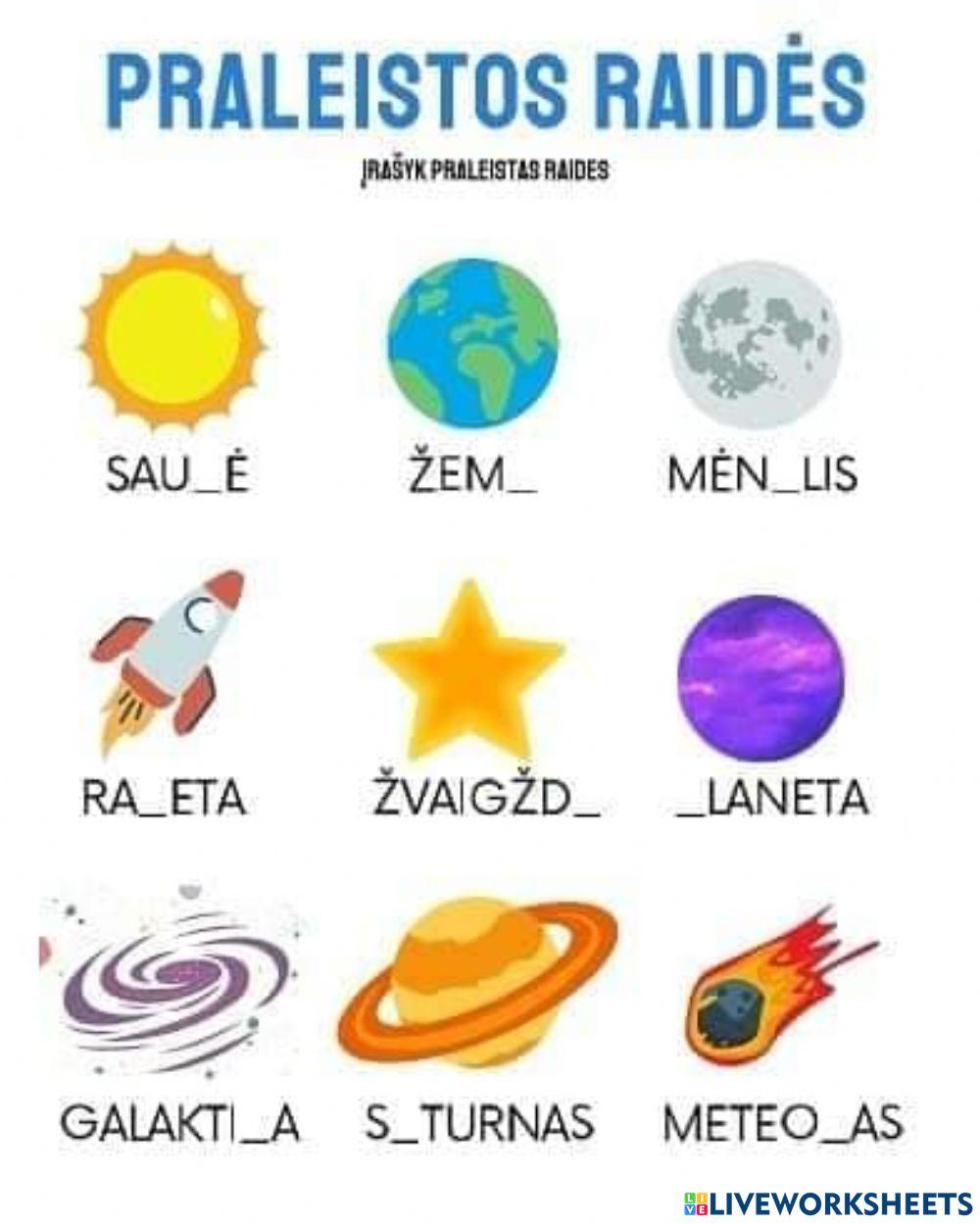 Planetos - įrašyk praleistas raides online exercise for | Live Worksheets