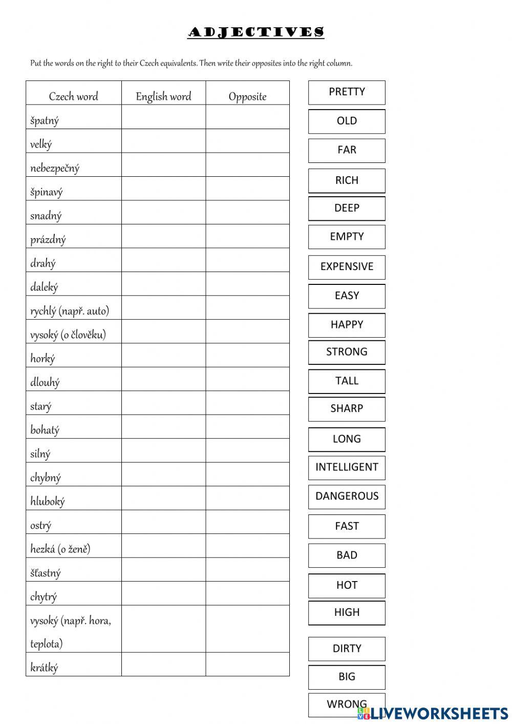 Adejctives - list worksheet | Live Worksheets
