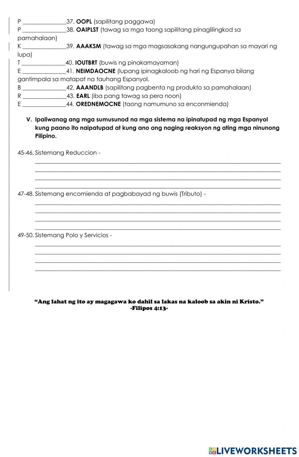 3rd Periodical Exam in AP 5 online exercise for | Live Worksheets