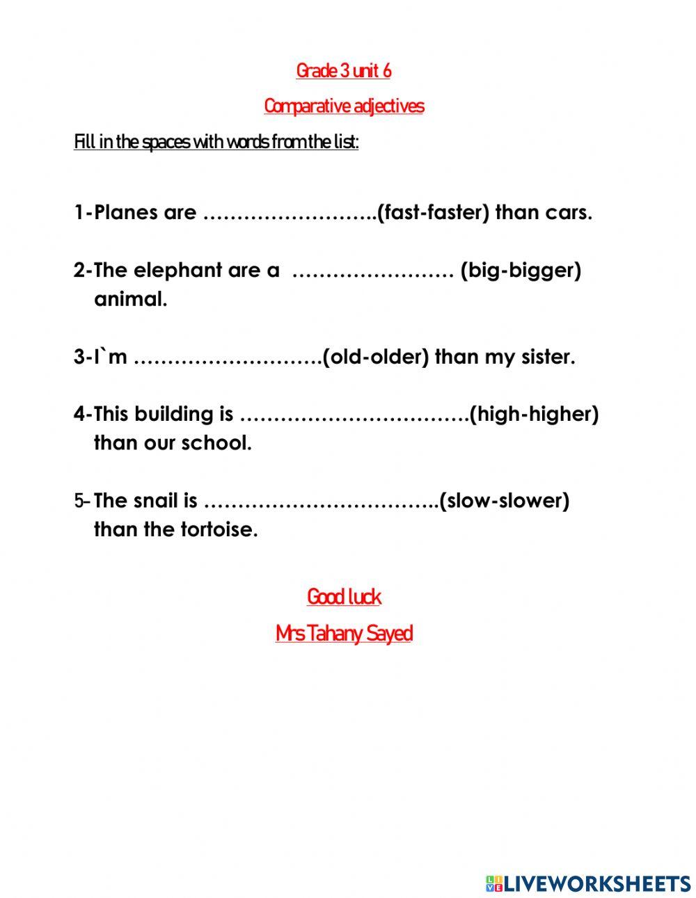 Grade 3 unit 6 comparatives and adjectives 891717