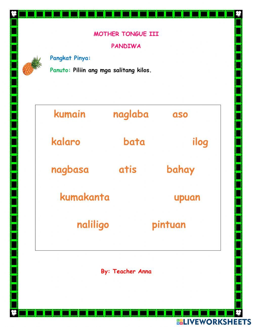 Pandiwa online exercise | Live Worksheets