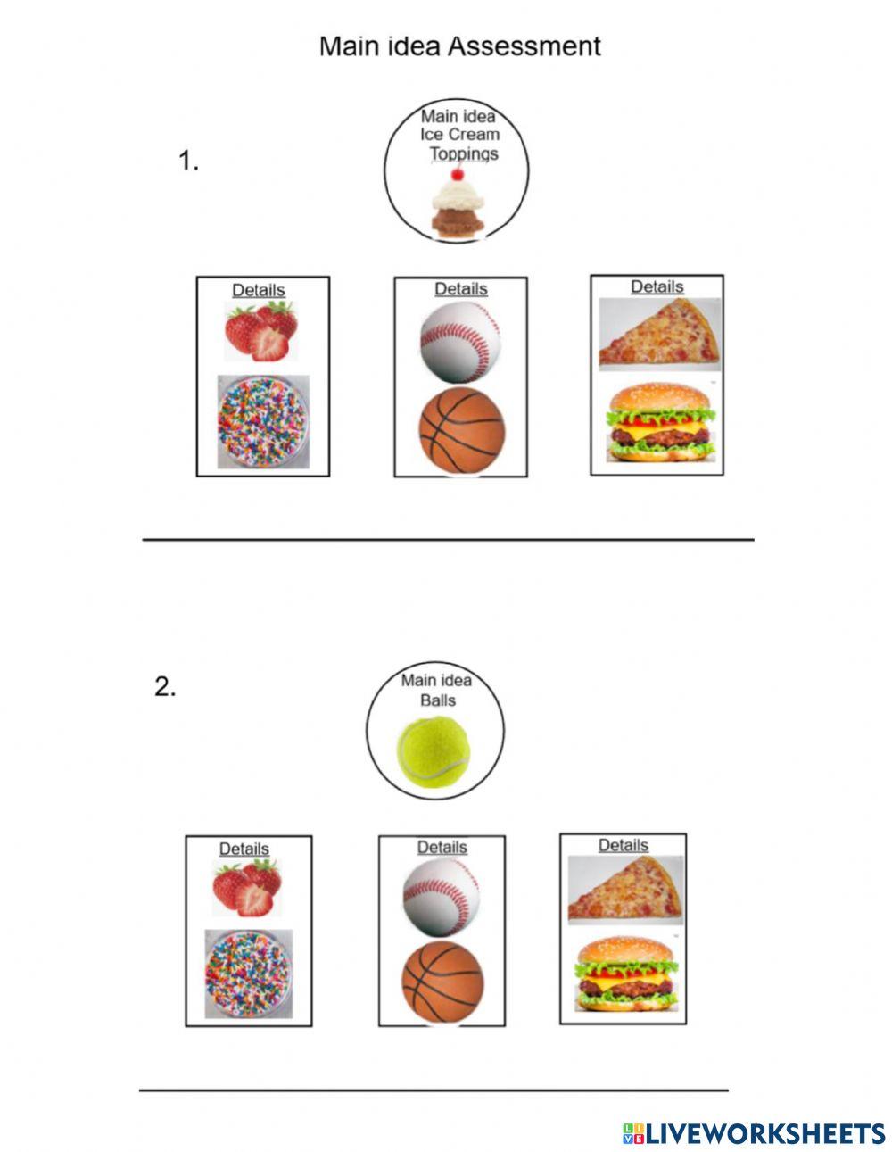 Main Idea and Details, check answer worksheet | Live Worksheets