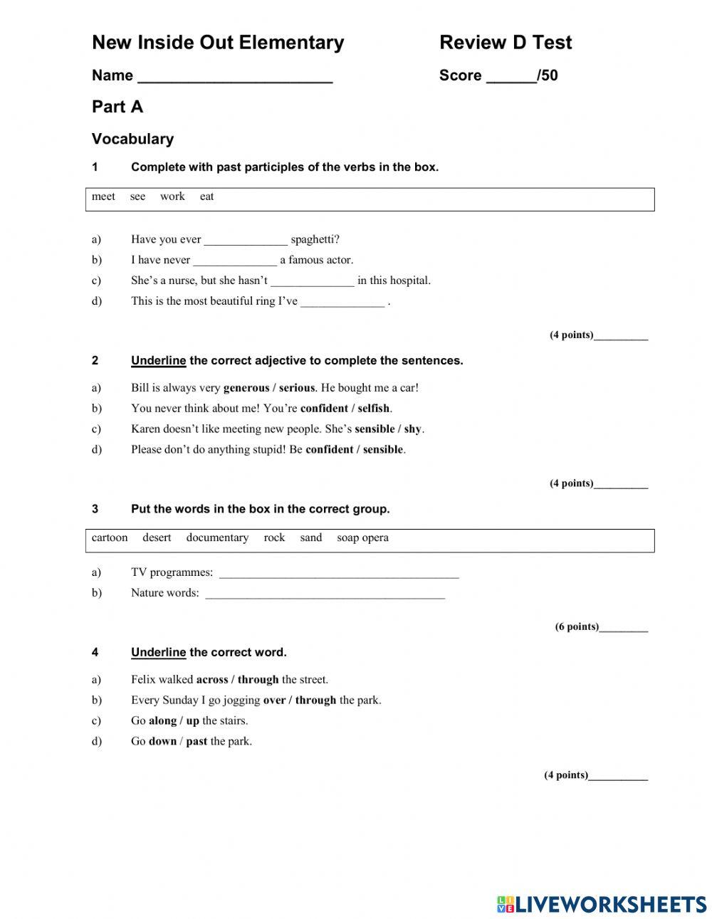 ADULTS.Test D worksheet | Live Worksheets