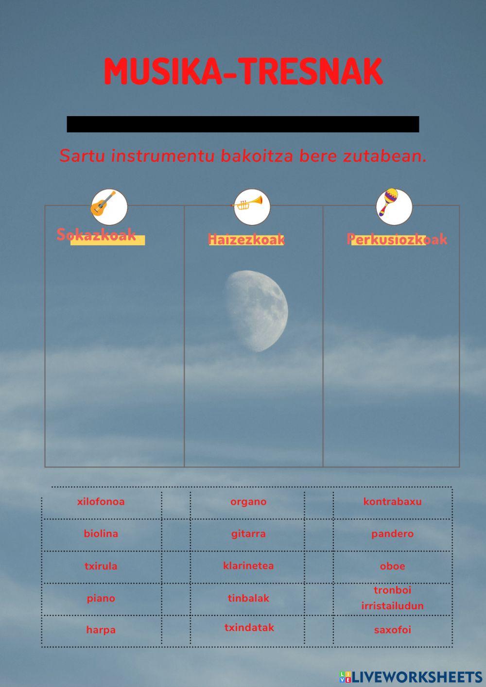 musika-tresnak sailkatzen. online exercise for | Live Worksheets