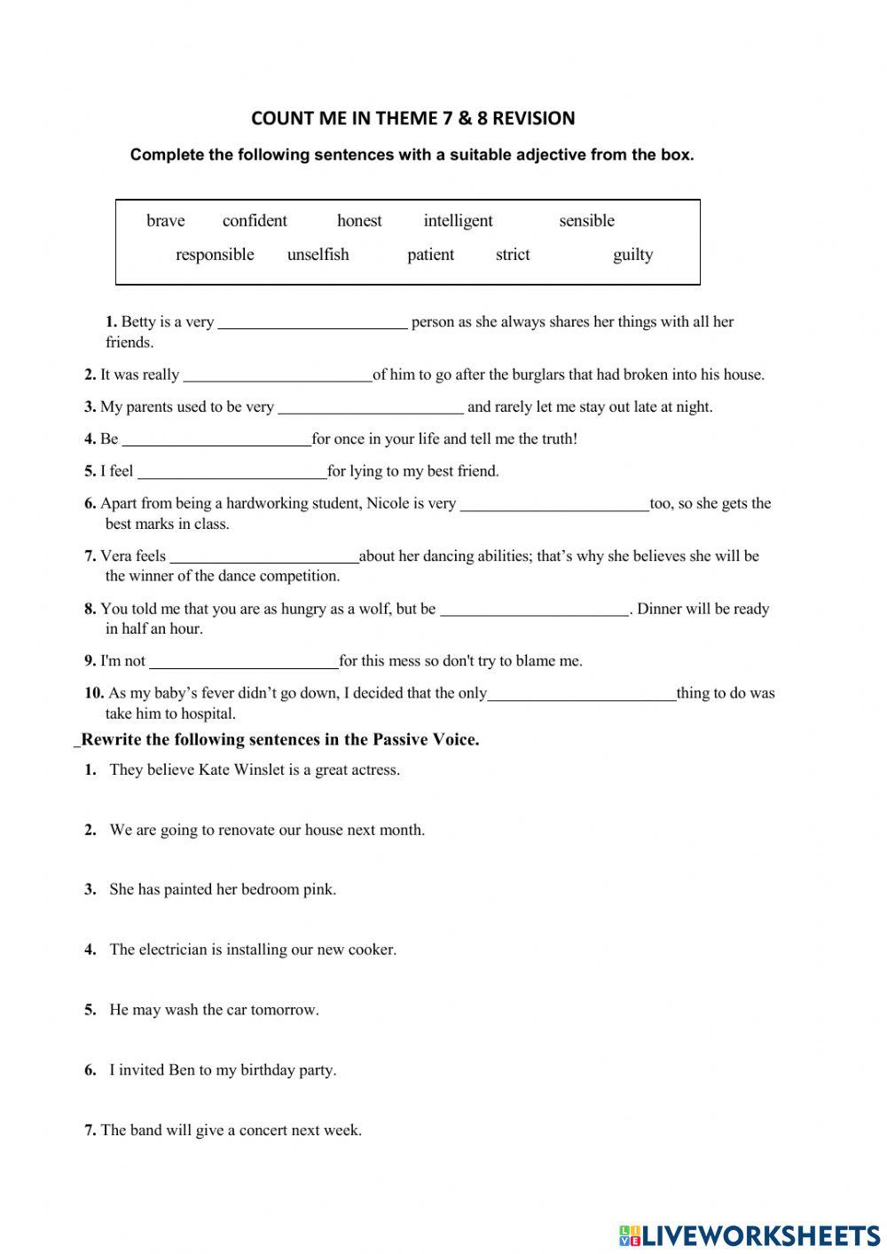 Count me in-Revision-7& 8 worksheet | Live Worksheets