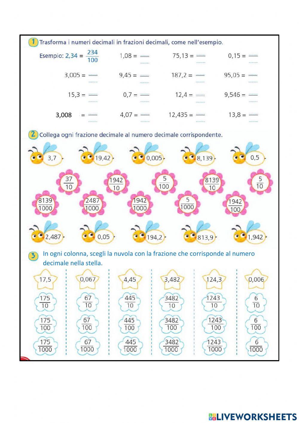 Frazioni e numeri decimali interactive exercise for 3 | Live Worksheets
