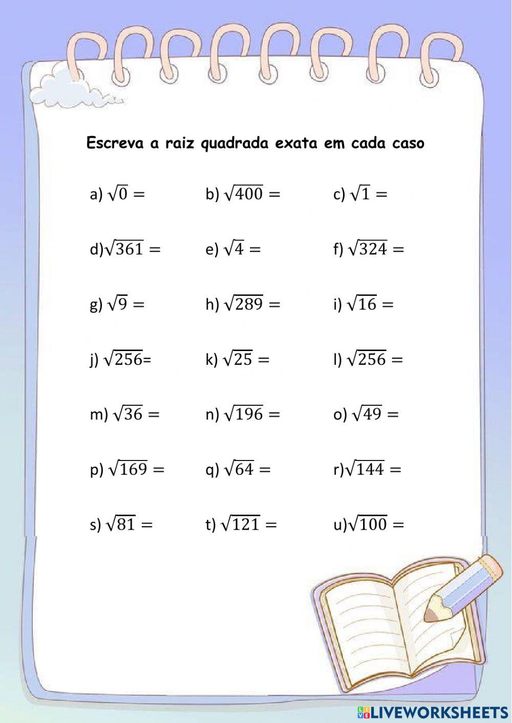 Exercicios De Matematica 8 Ano Raiz Quadrada - Image to u