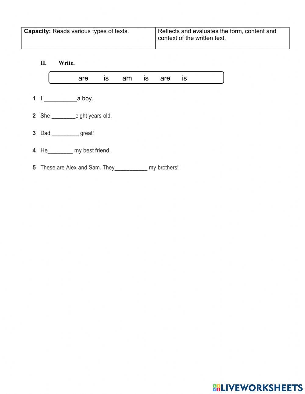 UNIT 1 FAMILY - VERB TO BE online exercise for | Live Worksheets