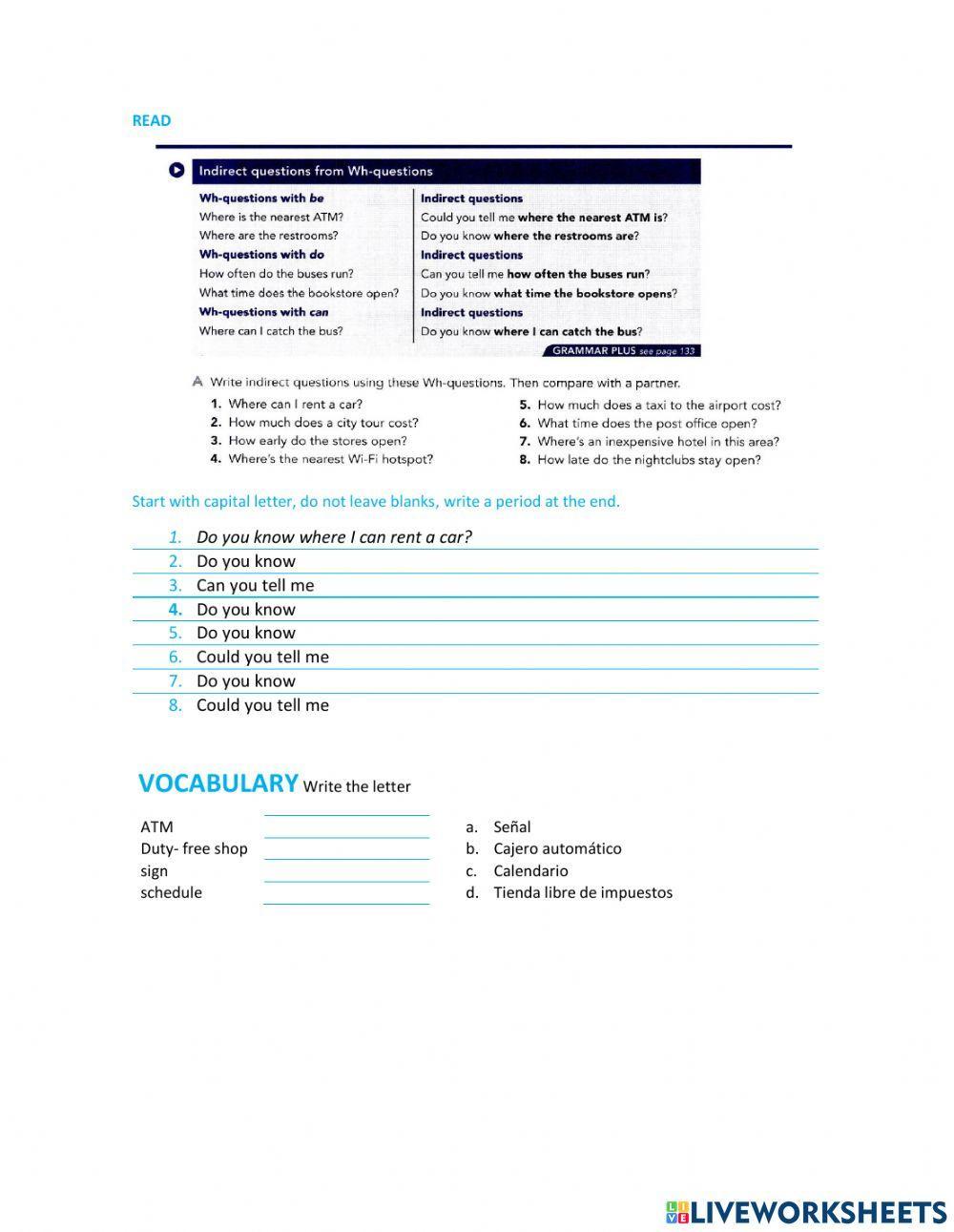 Indirect questions | TeacherCynthia | Live Worksheets