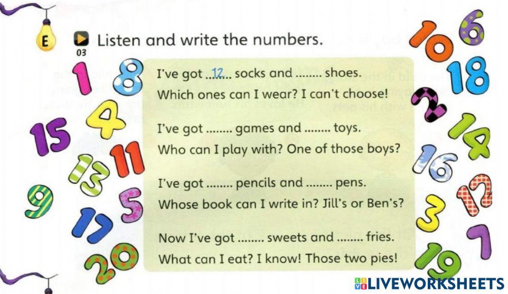 Numbers poem 894625 | Cup | Live Worksheets