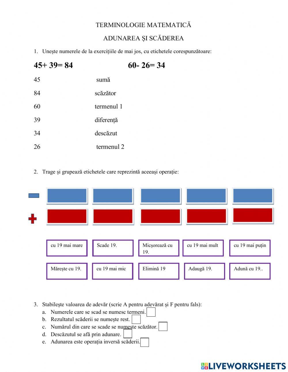 Terminologia matematică activity | Live Worksheets