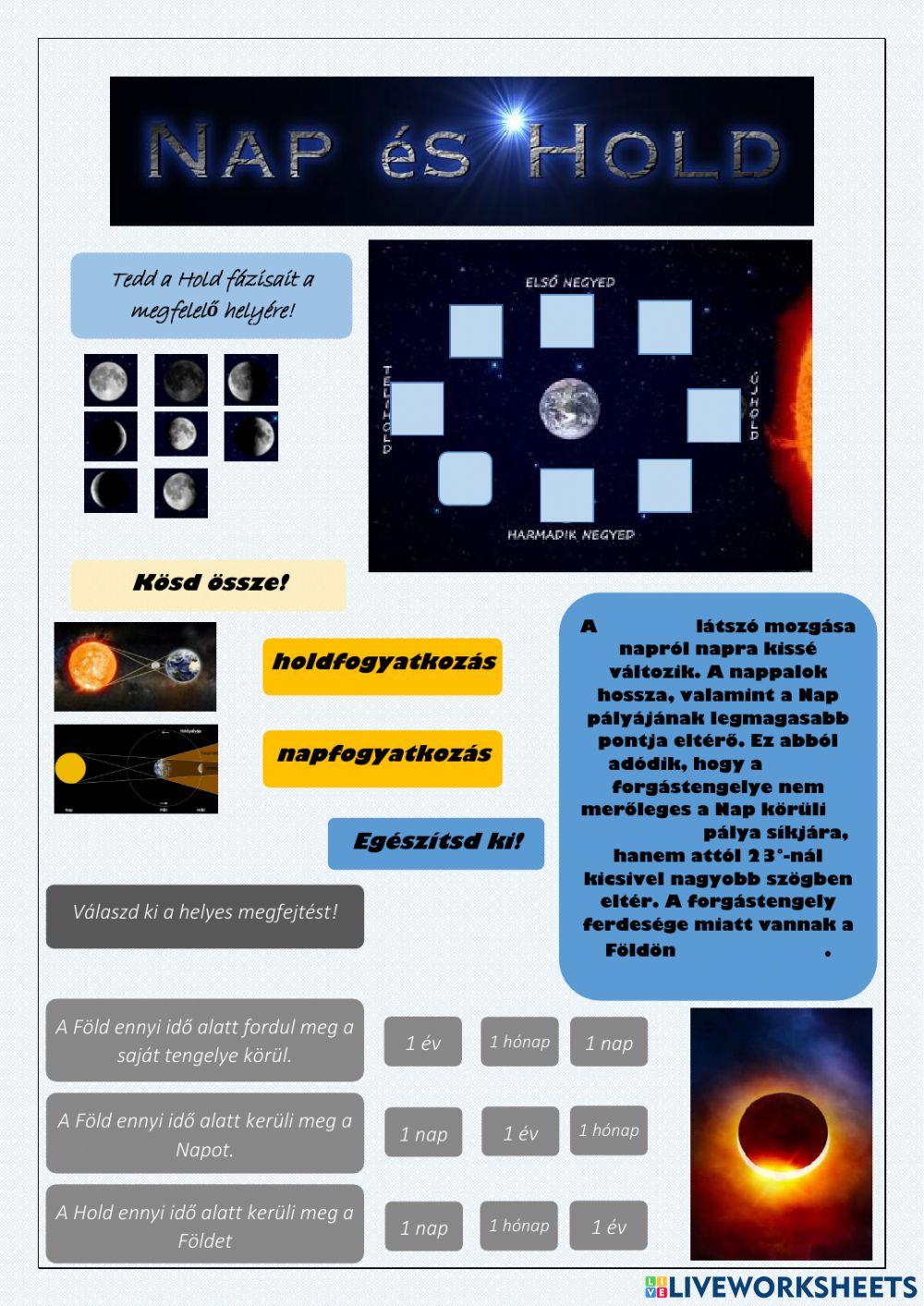 Nap és Hold | Free Interactive Worksheets | 895160