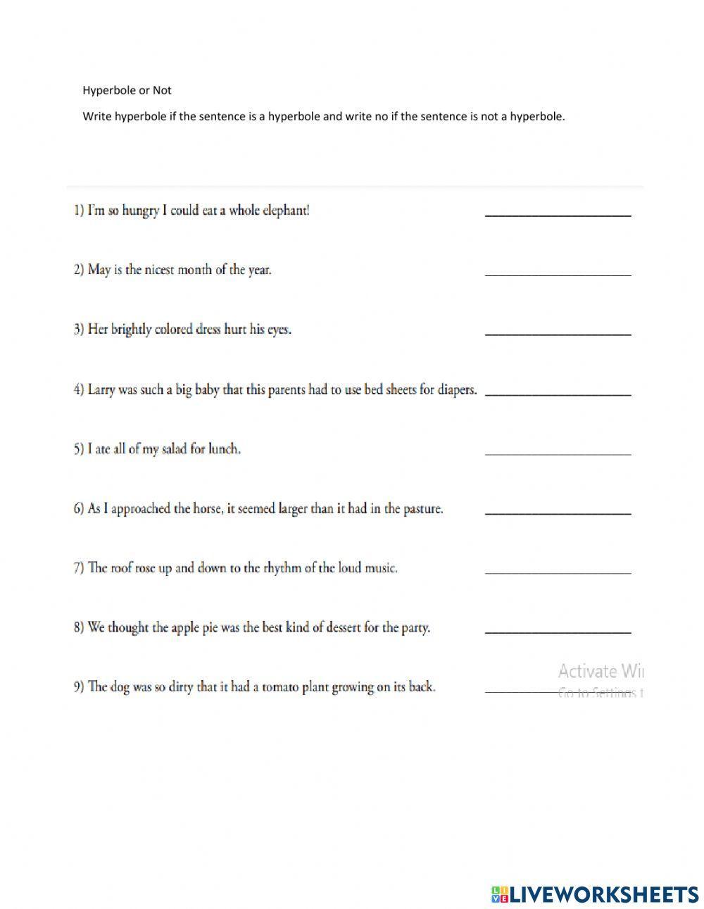 hyperbole worksheets grade 2