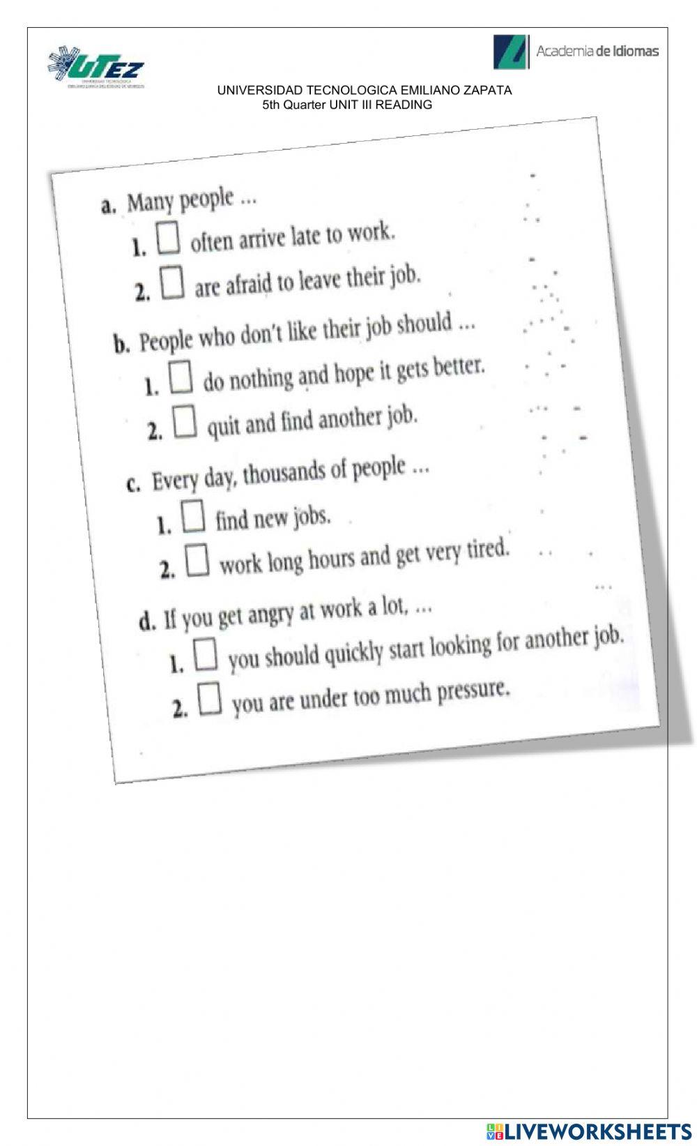 5th Final Reading Exercise worksheet | Live Worksheets